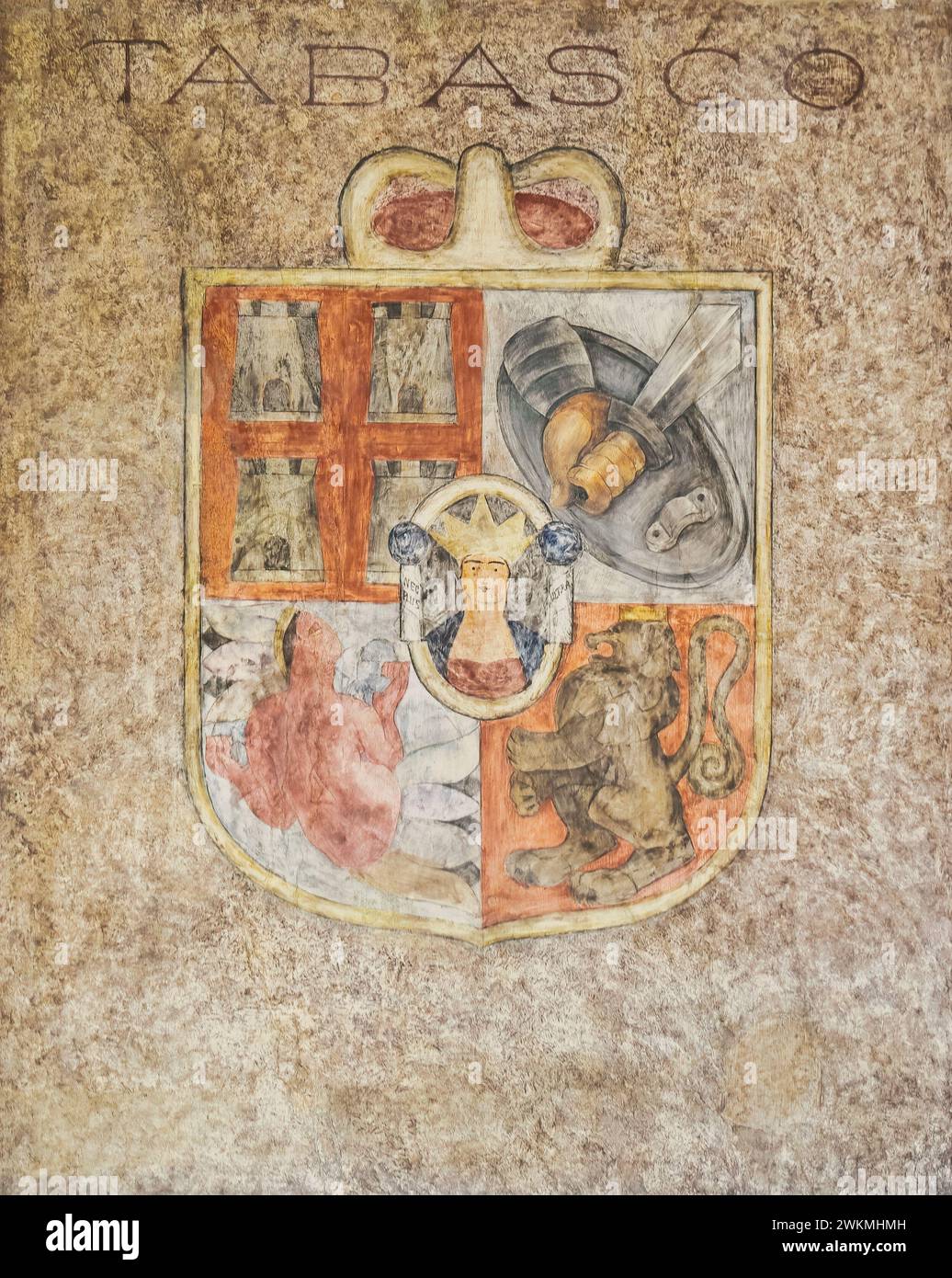 Coat of arms of the state of Tabasco, mural by Diego Rivera, at the SEP ...