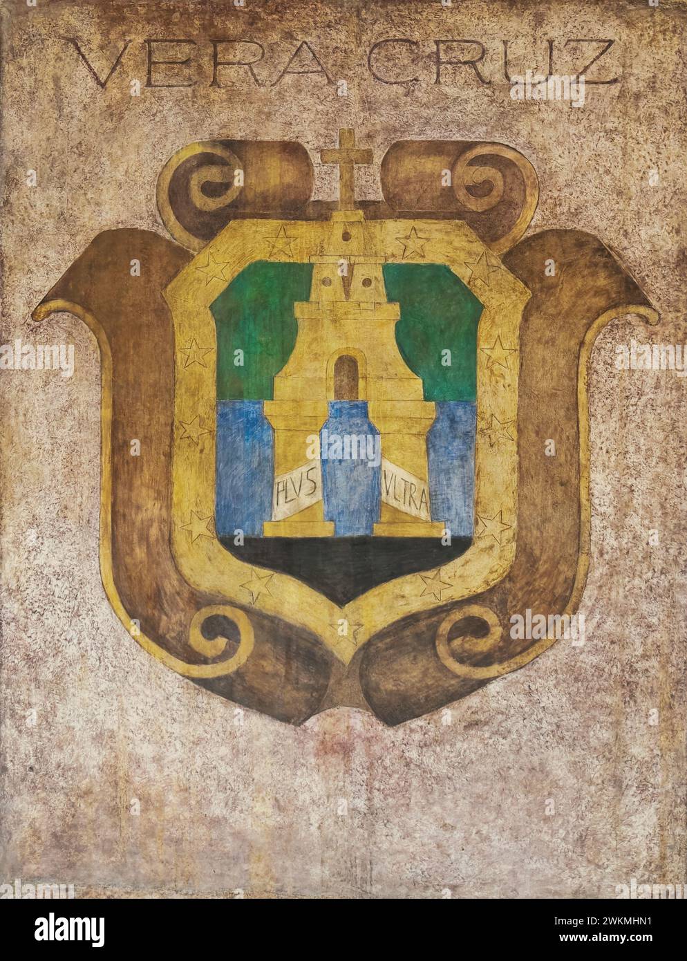 Coat of arms of the state of Veracruz, mural by Diego Rivera, at the ...