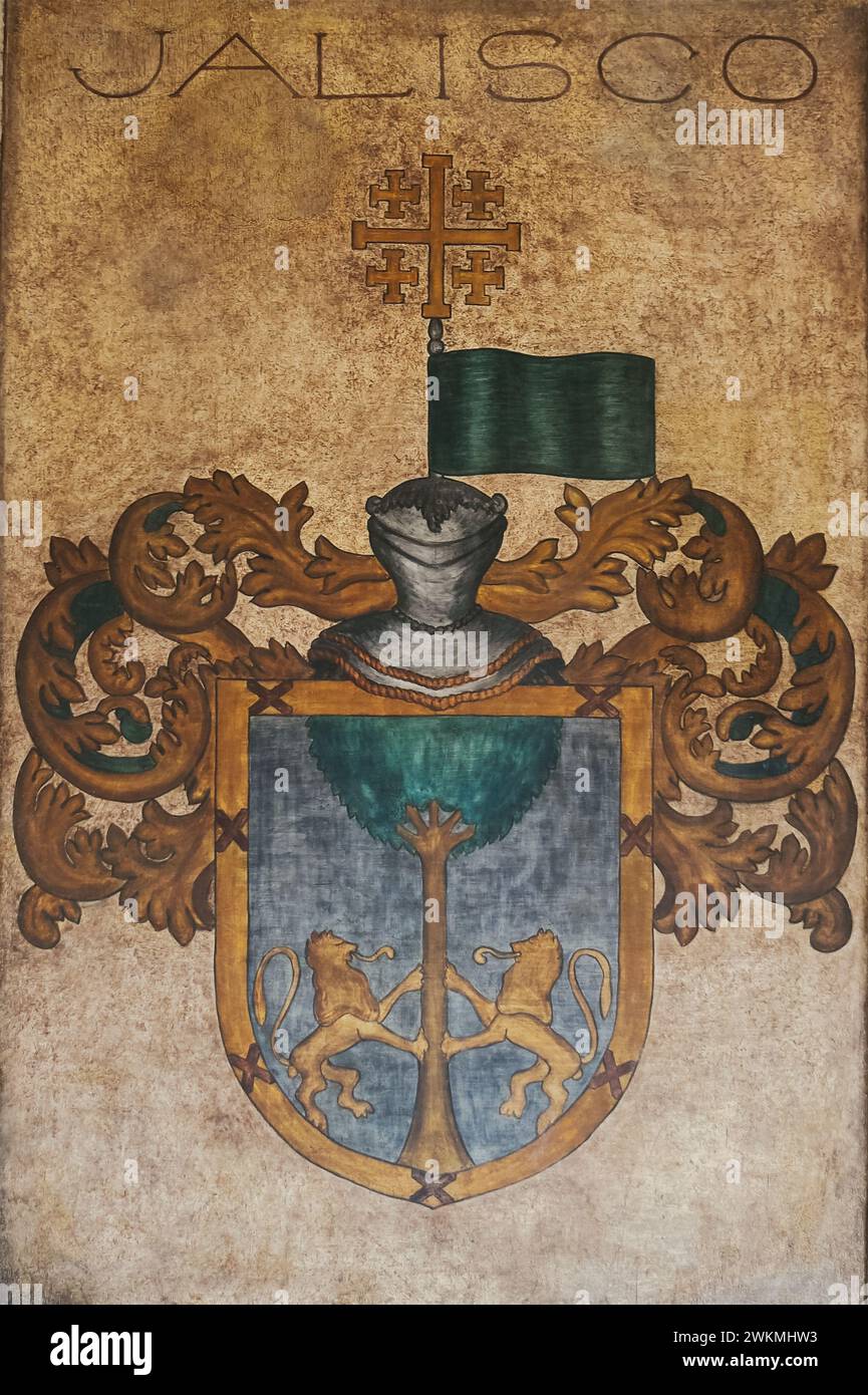Coat of arms of the state of Jalisco, mural by Diego Rivera, at the SEP ...