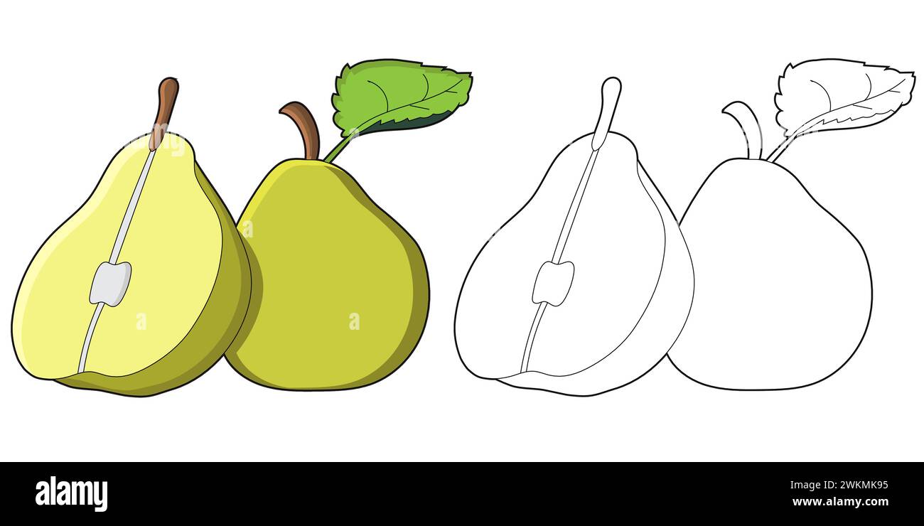 Cute Pear Colouring Page for Kids, Outlined version and Clip Art ...
