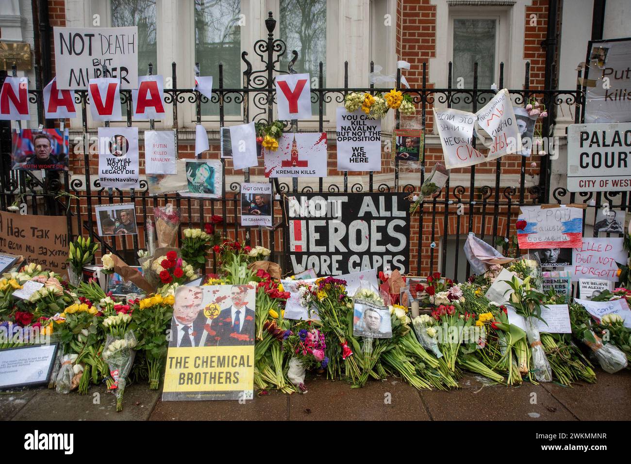 London, UK. 21st Feb, 2024. Flowers, tributes and pictures of Alexei ...