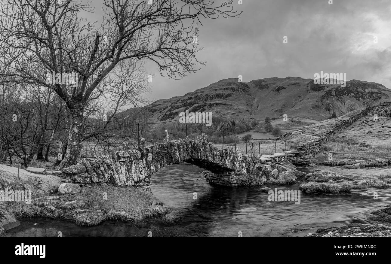 Black and White Image of Slater's Bridge, Lake District Stock Photo - Alamy
