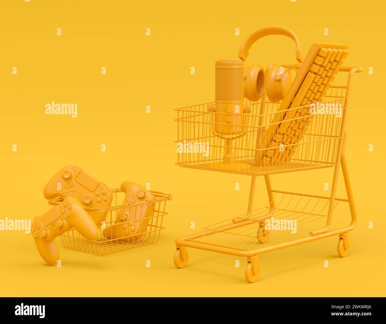 Flying gamer gears like mouse, keyboard, joystick, headset, VR Headset ...