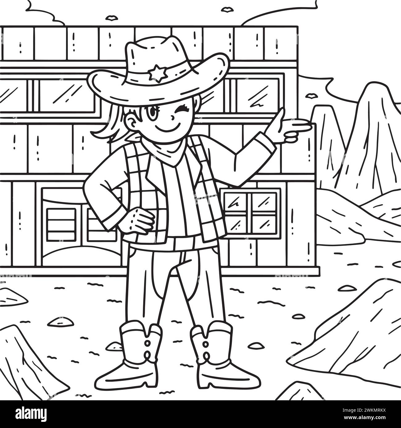 Cowgirl with the Gun Gesture Coloring Page Stock Vector Image & Art - Alamy