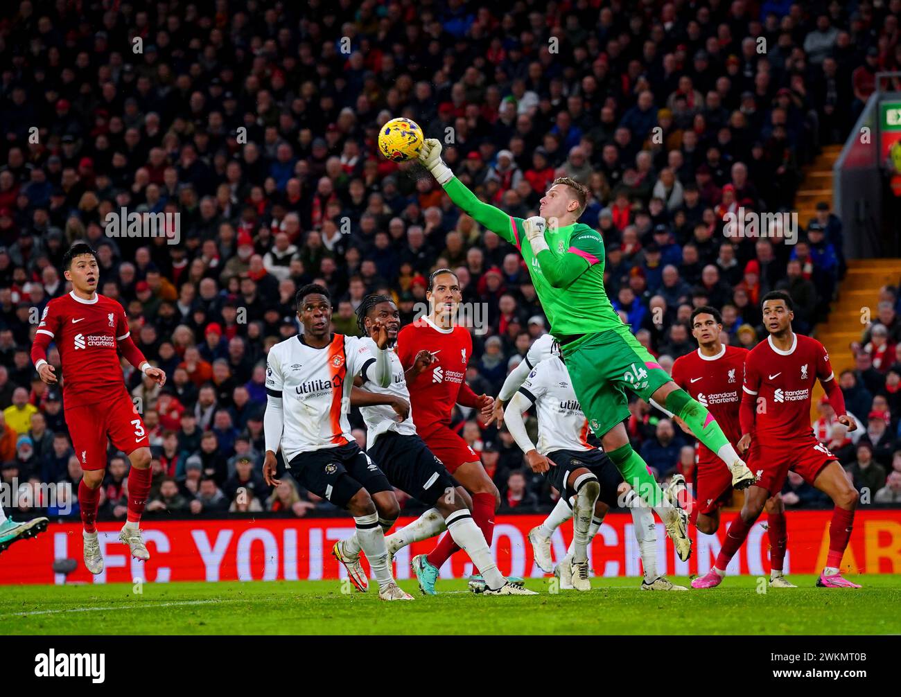 Luton Town goalkeeper Thomas Kaminski makes a save during the Premier ...