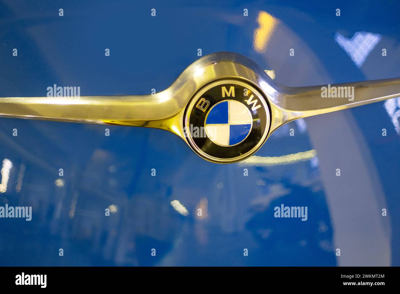 closeup Detail of blue vintage BMW Isetta 300, retro german car 1959 ...