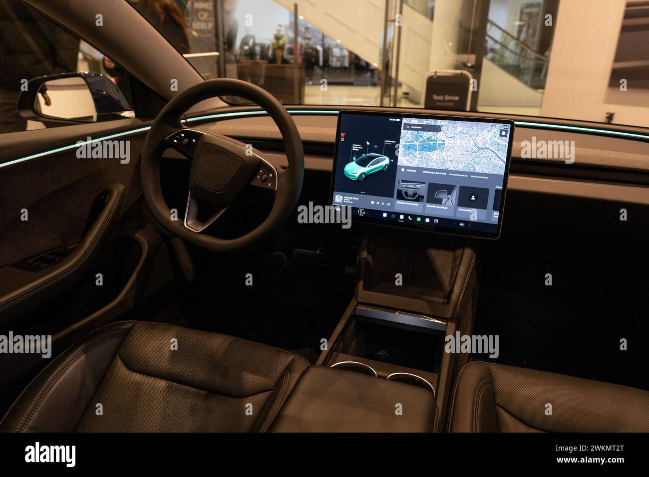 steering wheel, Tesla electric car model 3 Interior, Highland light ...