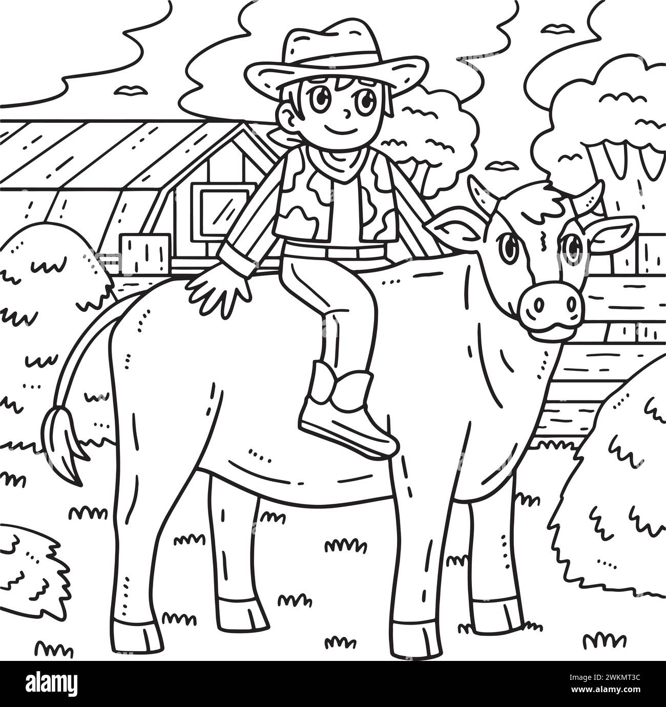 Cowboy Riding a Cattle Coloring Page for Kids Stock Vector Image & Art ...