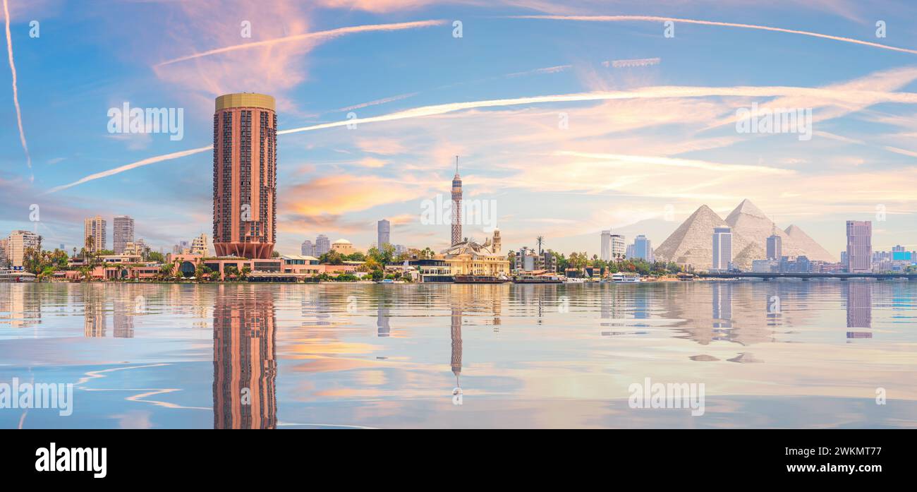 Cairo downtown panorama, pyramids, nile and the skyscrappers, Egypt ...