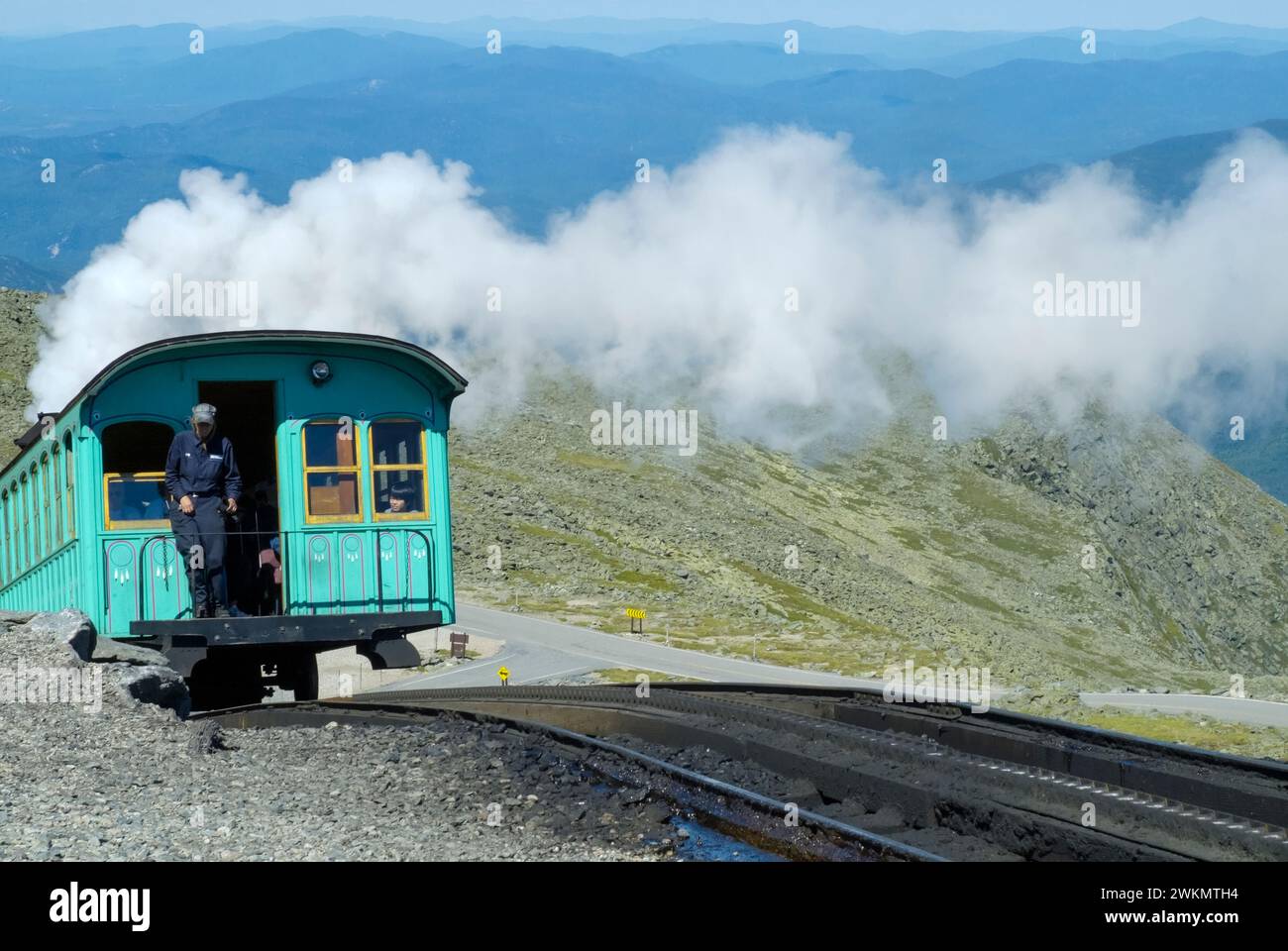 The Mount Washington Cog Railroad on the summit of Mount Washington in ...