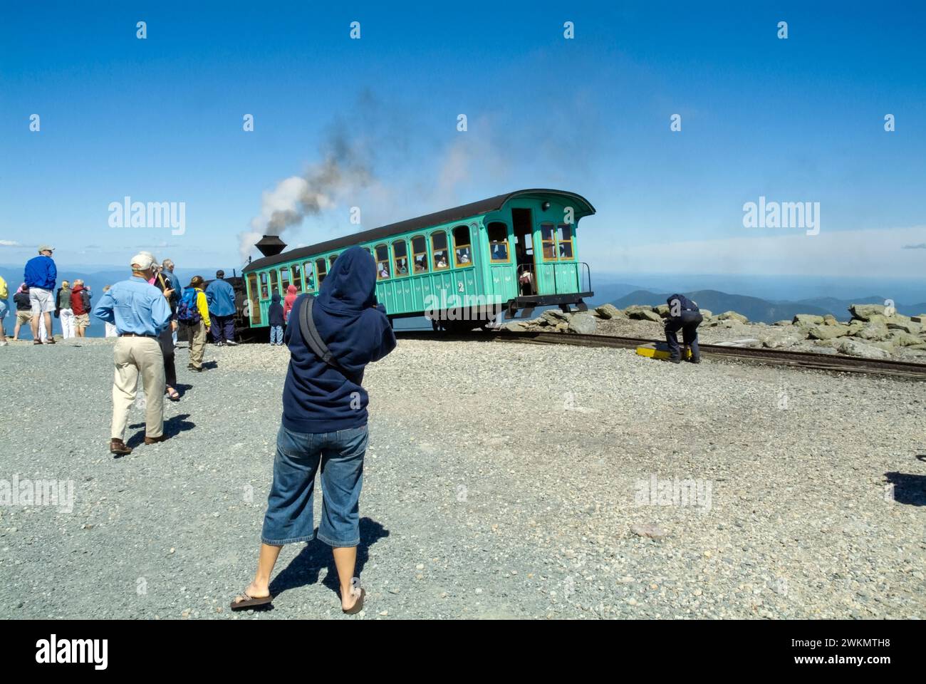 The Mount Washington Cog Railroad on the summit of Mount Washington in ...