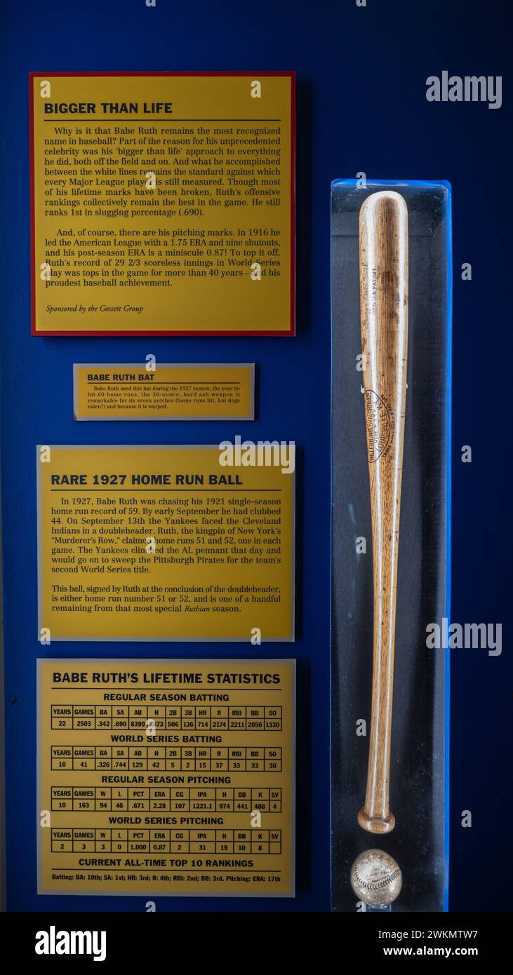 Babe Ruth bat and baseball from his 1927 season with 60 home runs Stock ...