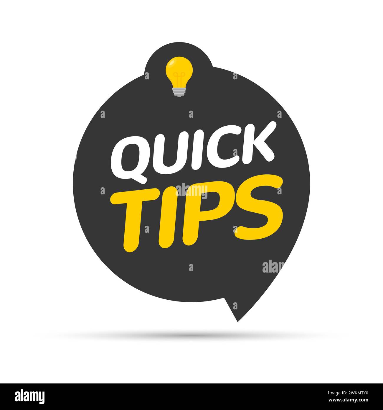 Quick tips icon badge. Top tips advice note icon. Idea bulb education ...