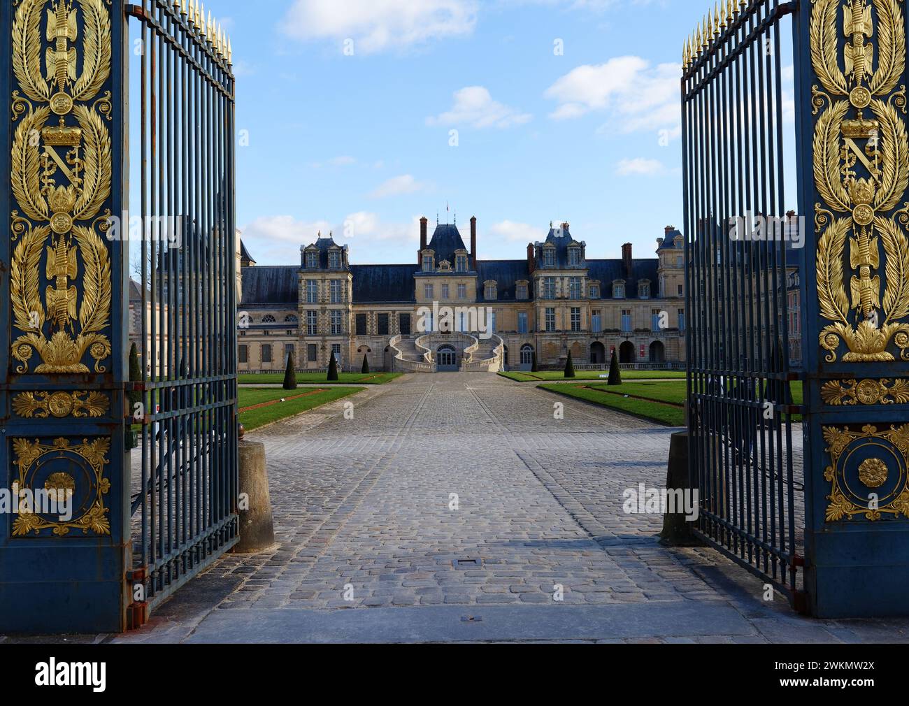 The entry gate of beautiful Medieval landmark - royal hunting castle ...