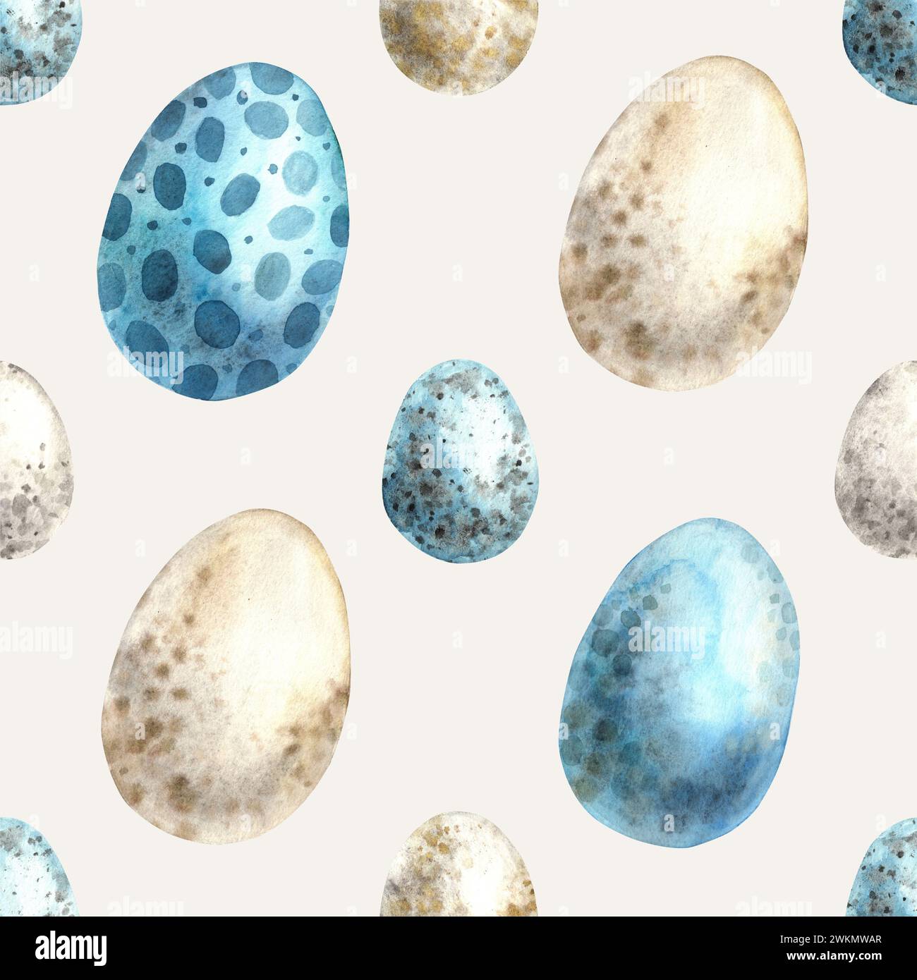 Watercolor Easter pattern of eggs on a beige background. Easter holiday ...