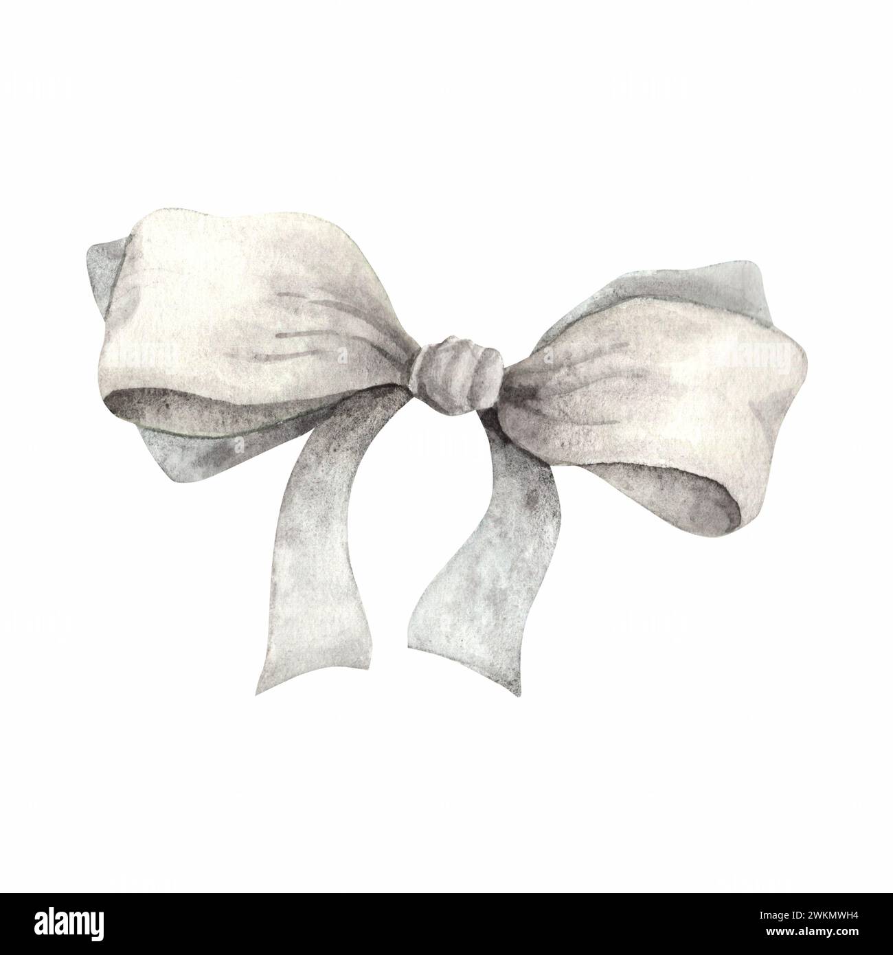 Watercolor gray satin bow for creating compositions. Drawing on ...