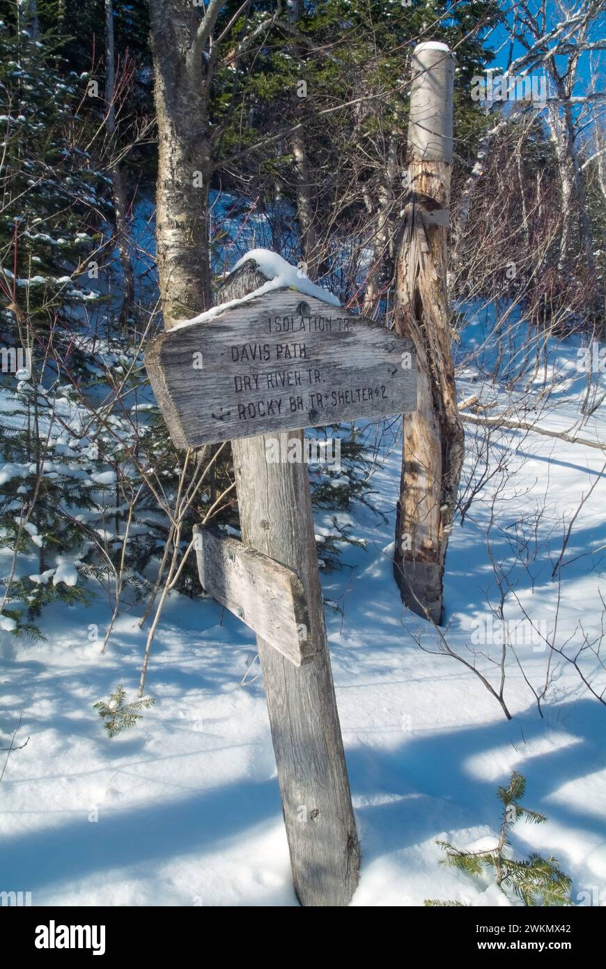 Trail sign at the junction of the Rocky Branch Trail and the Isolation ...