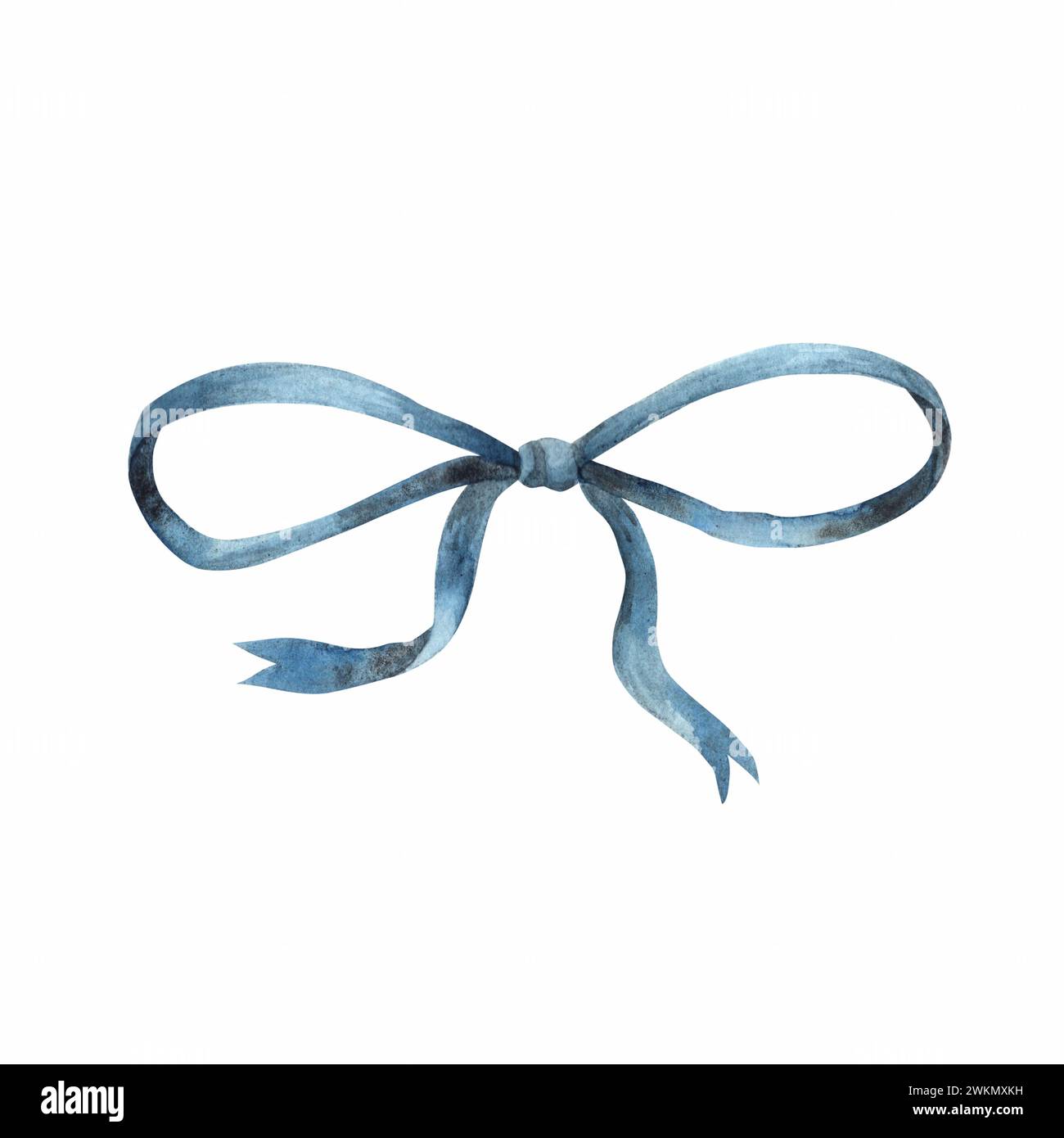 Watercolor blue satin bow for creating compositions. Drawing on ...