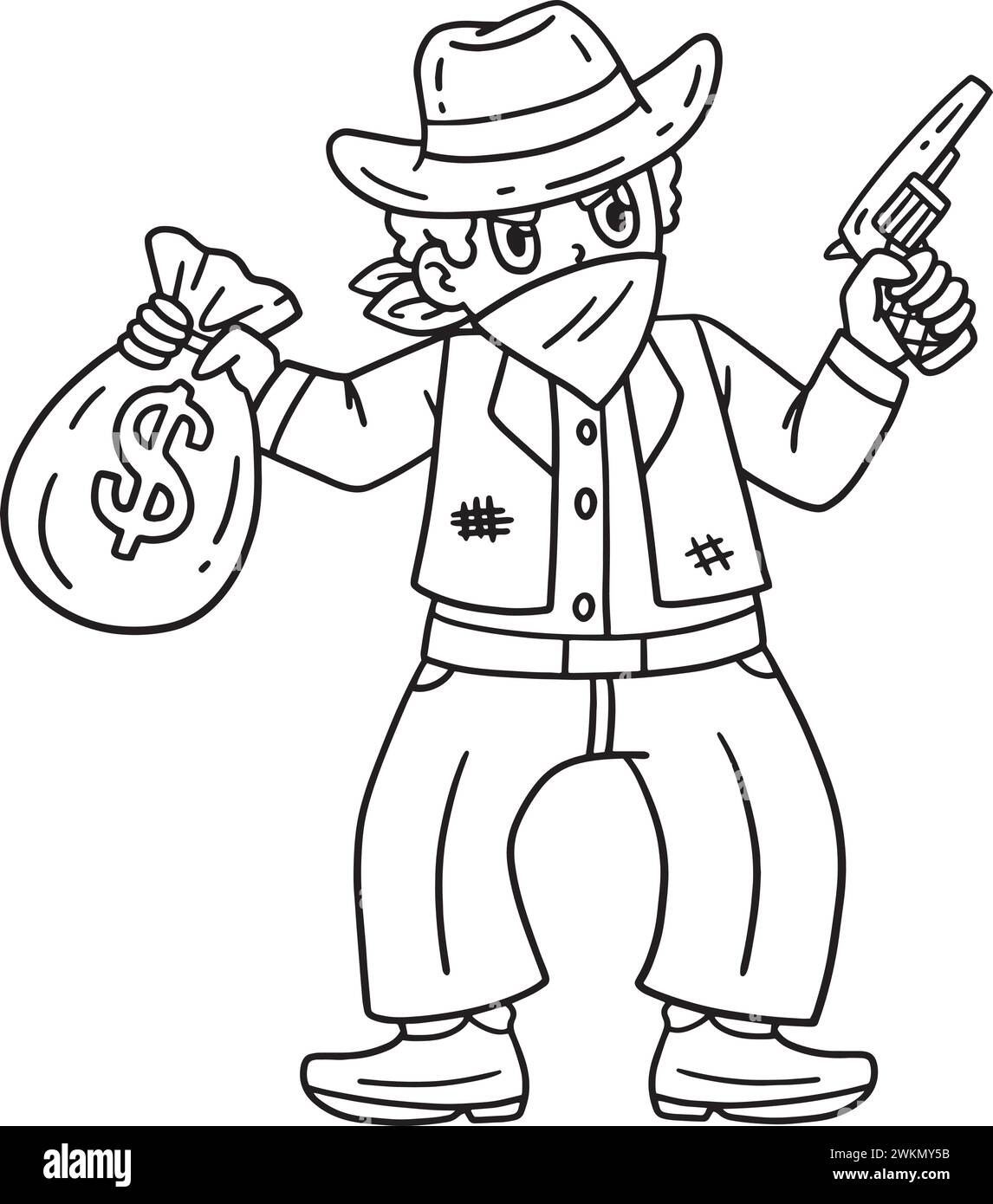 Cowboy Bandit Isolated Coloring Page for Kids Stock Vector Image & Art ...