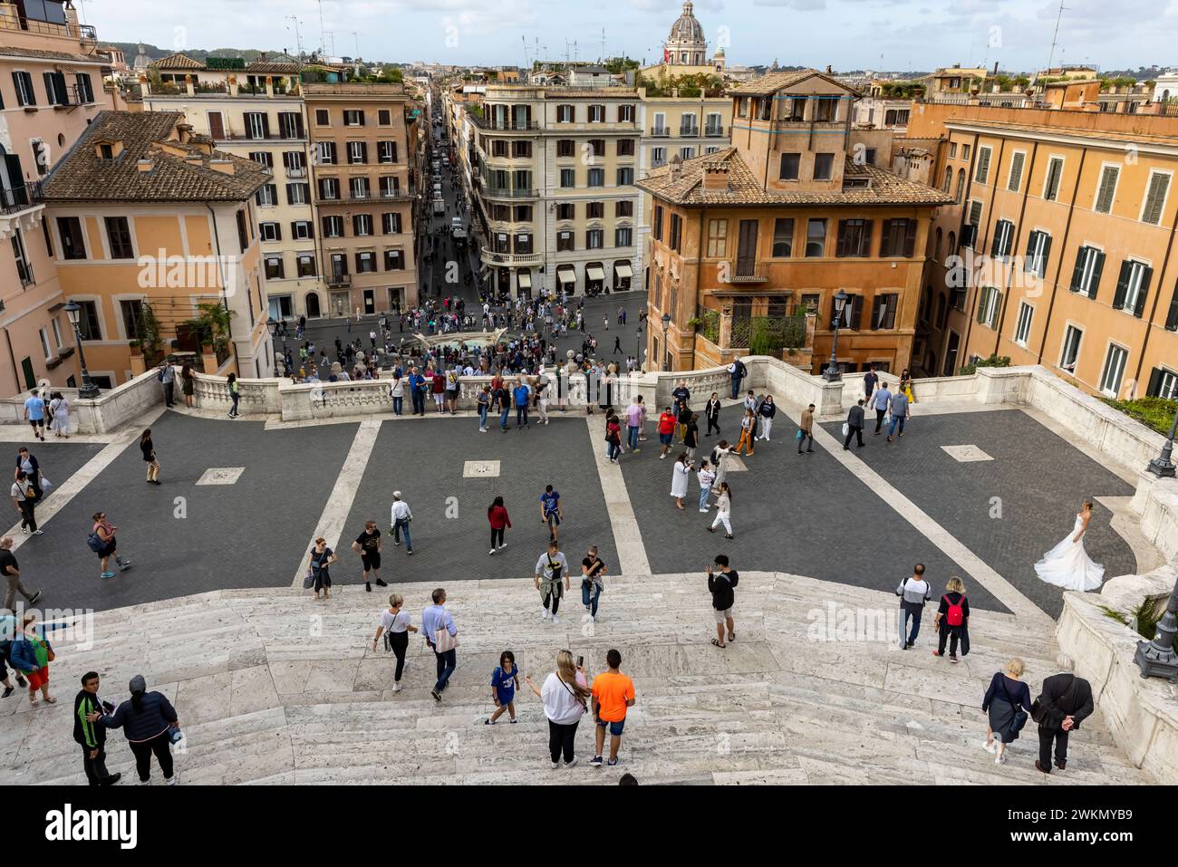 View of Rome and St PeterÕs Basilica from the Spanish Steps Stock Photo ...