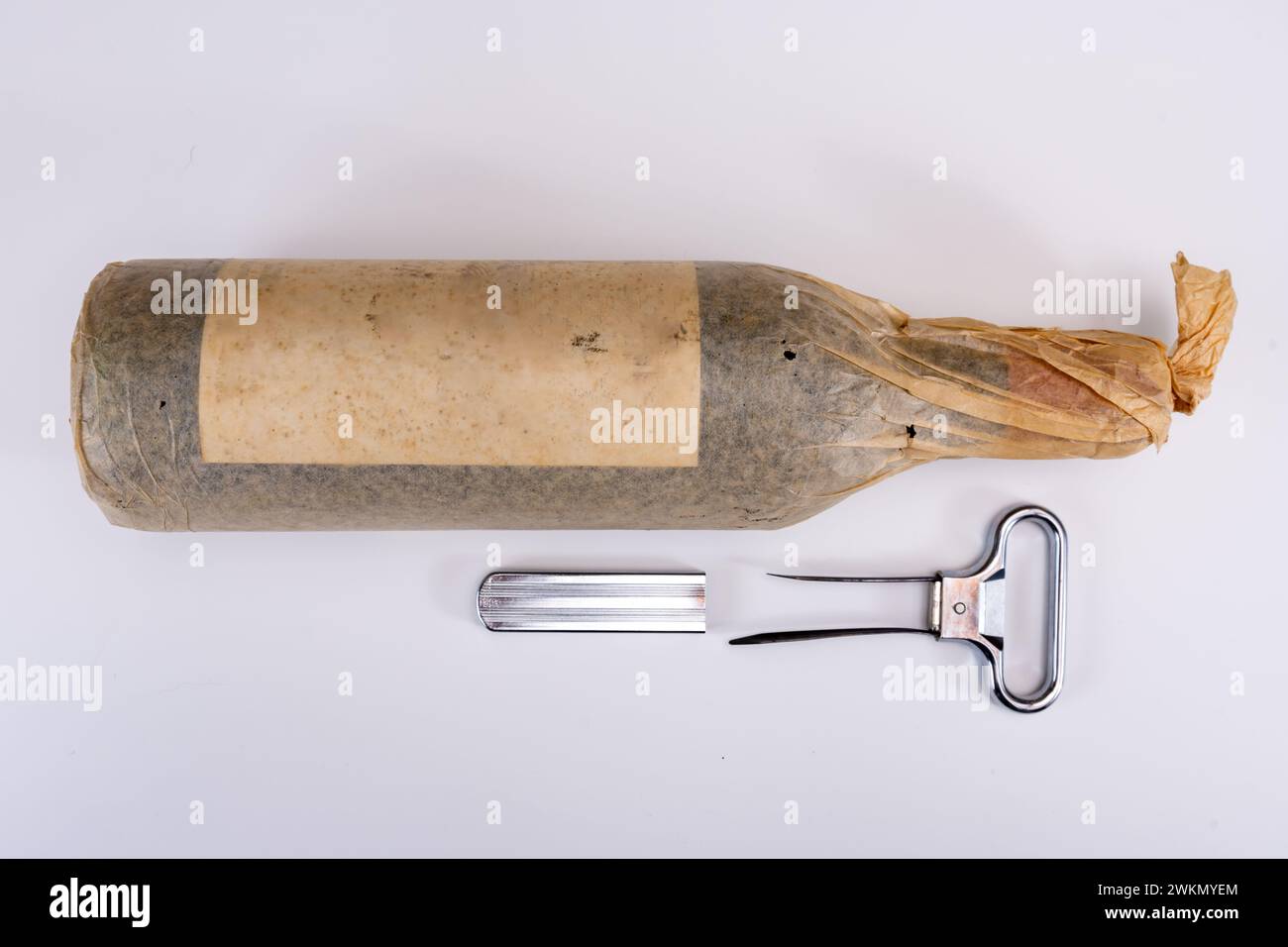 Corkscrew for opening of very old vintage bottles of wine, twin-prong ...