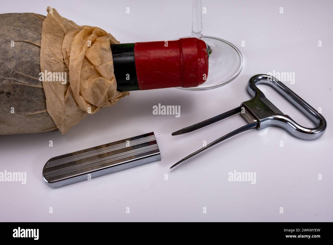 Corkscrew for opening of very old vintage bottles of wine, twin-prong ...