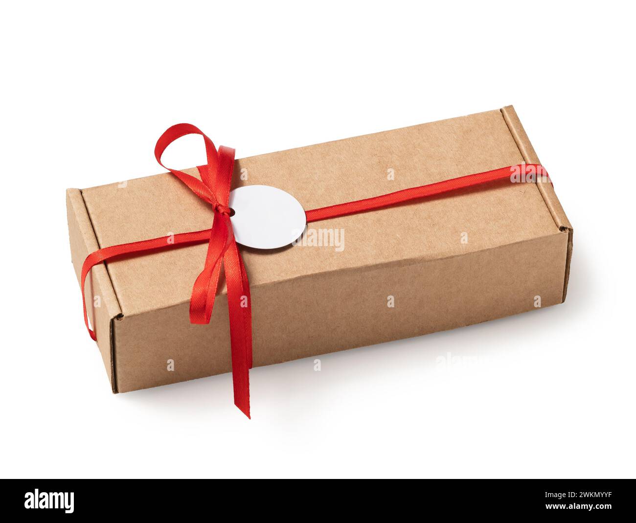 Closed rectangular shaped cardboard box with red ribbon isolated on ...