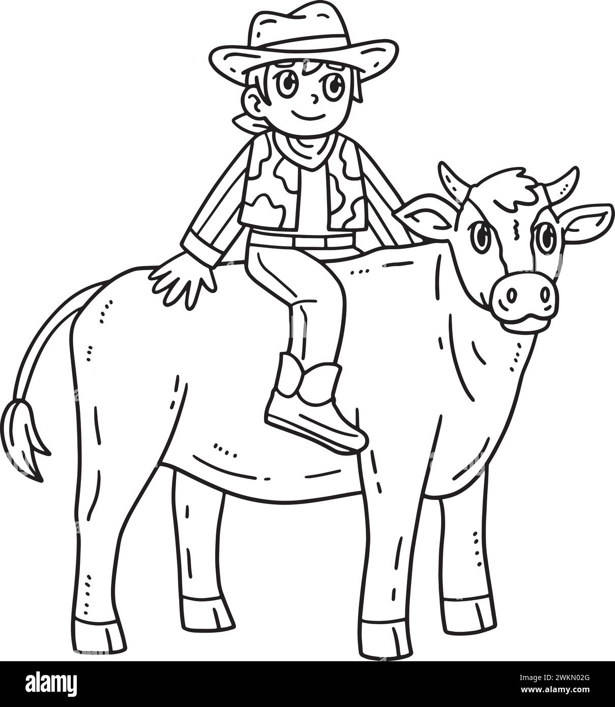 Cowboy Riding a Cattle Isolated Coloring Page Stock Vector Image & Art ...