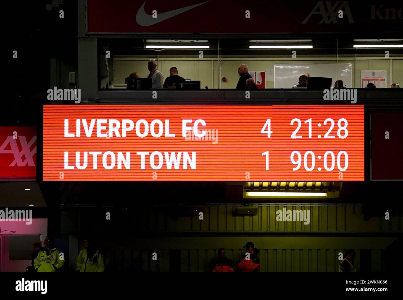 The score is shown on screen during the Premier League match at Anfield ...