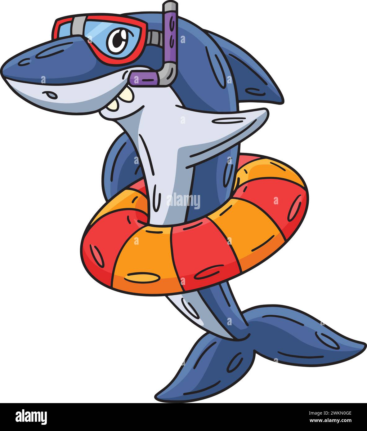 Shark with Snorkel and Float Ring Cartoon Clipart Stock Vector Image ...