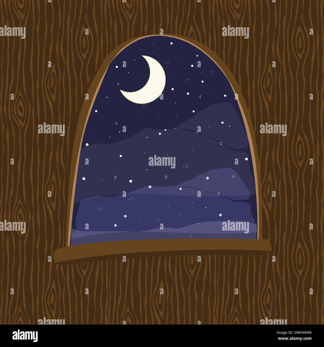 C-shaped window with night sky and moon view Stock Vector Image & Art ...