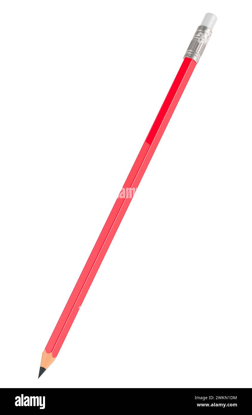 Red graphite pencil with eraser, 3D rendering isolated on white ...