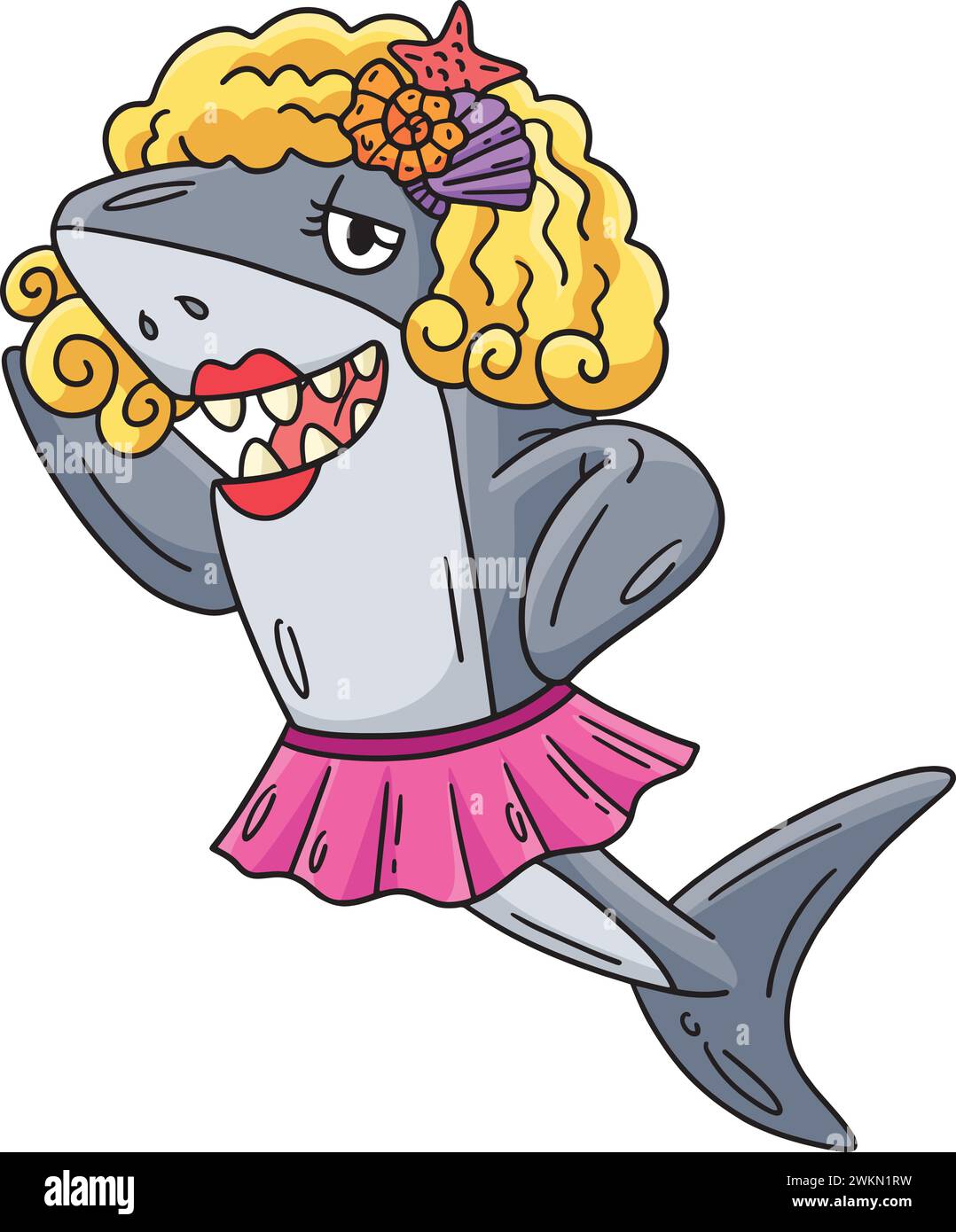 Shark Wearing Wig and Skirt Cartoon Clipart Stock Vector Image & Art - Alamy
