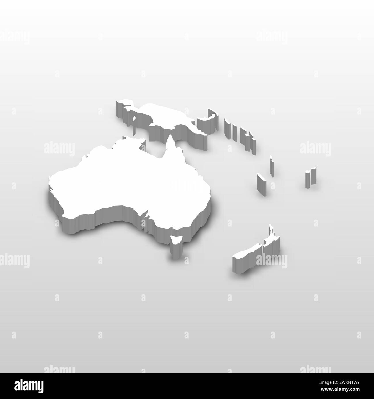 3D map of Australia continent. Extruded white vector map with dropped ...