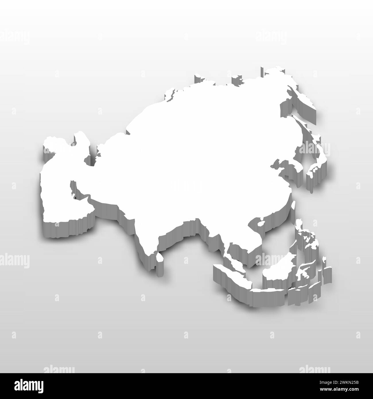 3D map of Asia continent. Extruded white vector map with dropped shadow ...