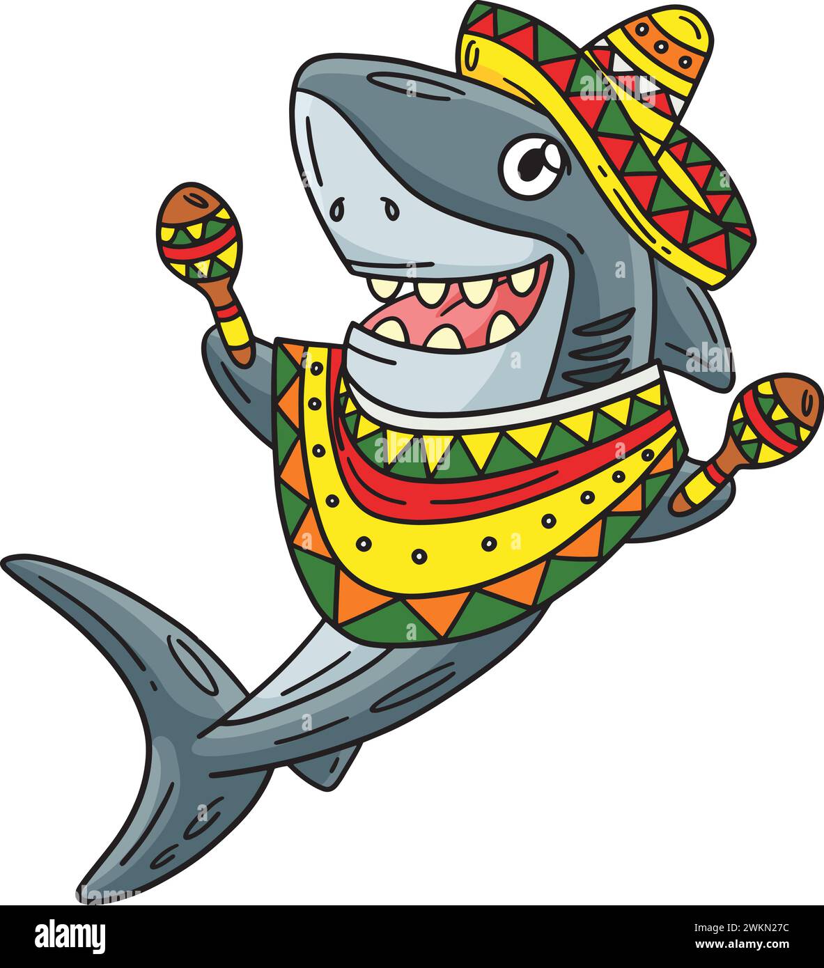 Shark with Sombrero and Maracas Cartoon Clipart Stock Vector Image ...