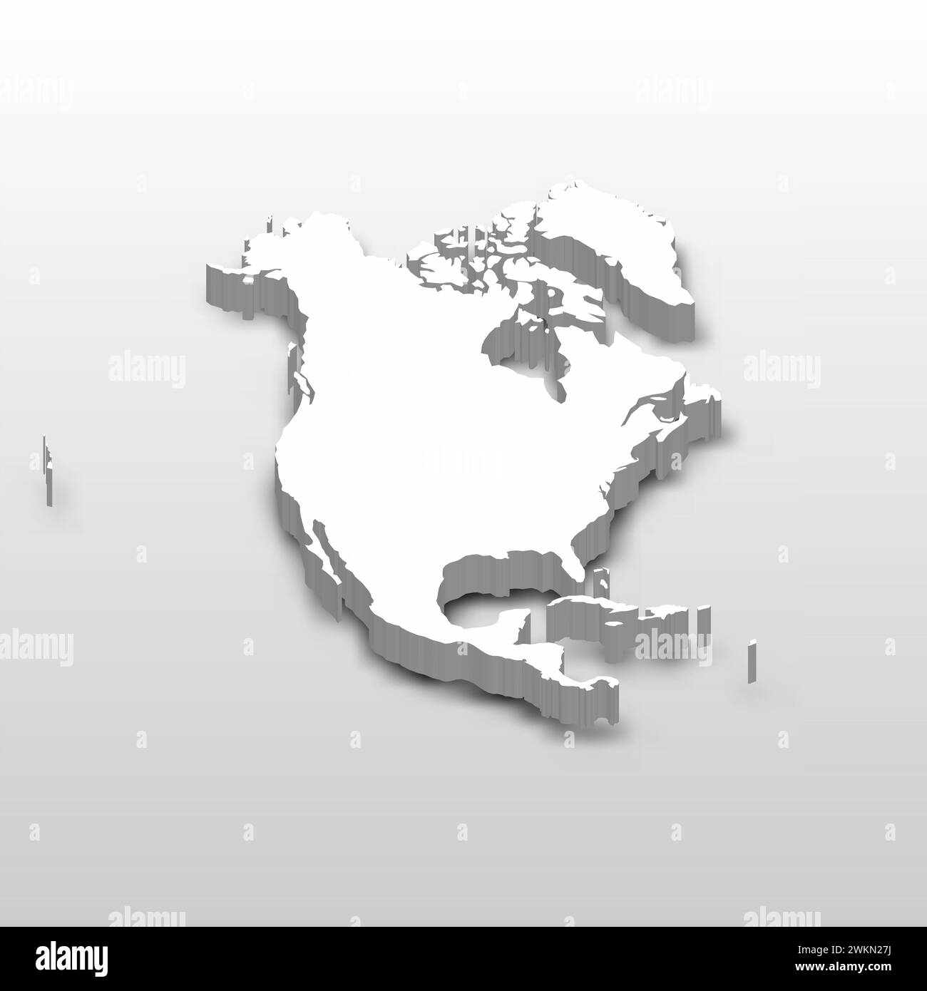 3D map of North America continent. Extruded white vector map with ...