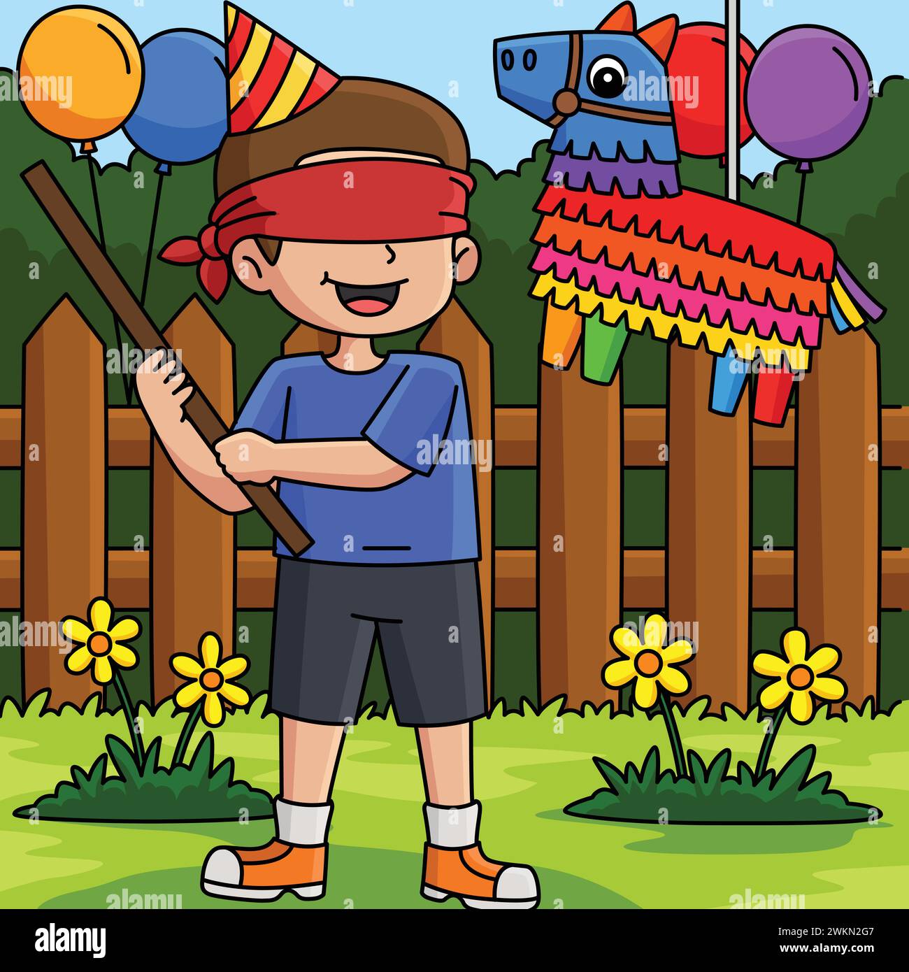 Happy Birthday Boy with Pinata Colored Cartoon Stock Vector Image & Art ...