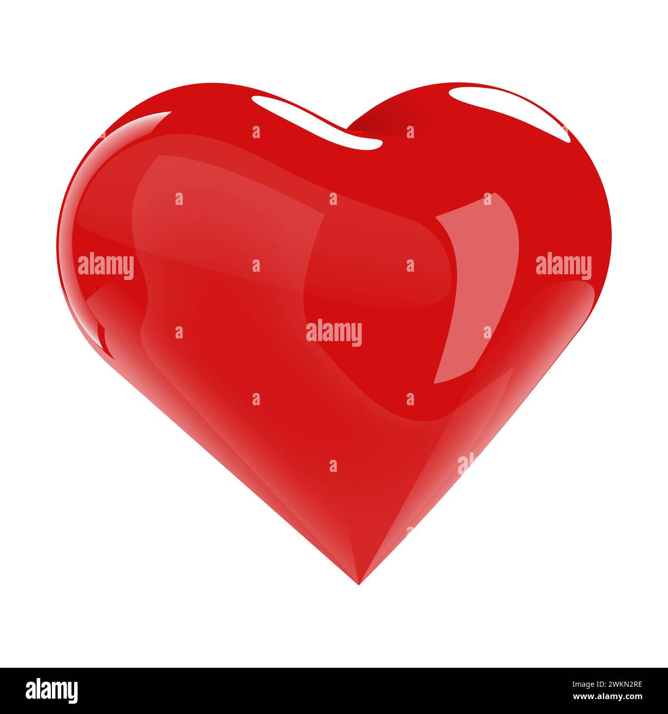Realistic red plastic heart with reflections isolated on white ...