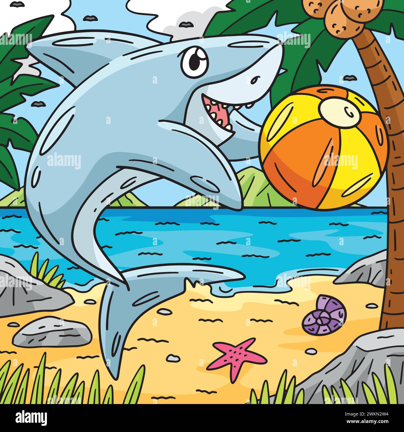 Shark Playing Beach Ball Colored Cartoon Stock Vector Image & Art - Alamy