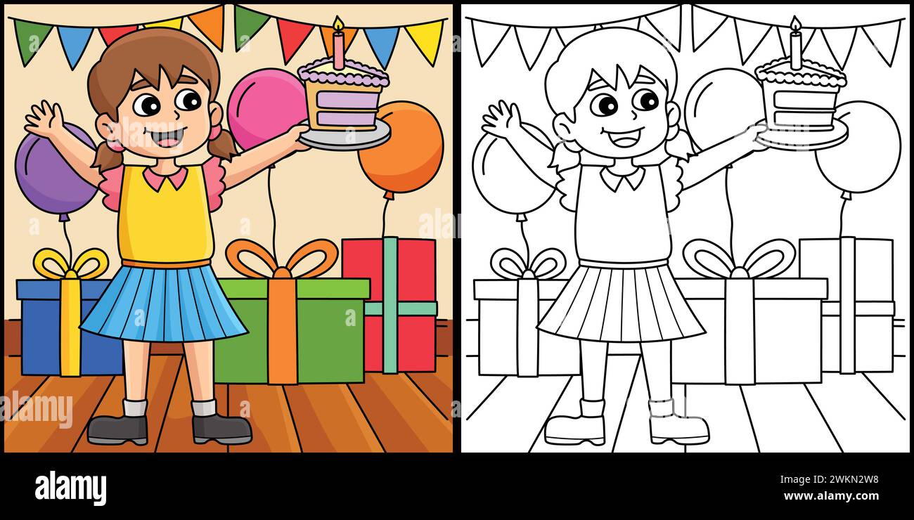 Girl Holding Happy Birthday Cake Illustration Stock Vector Image & Art ...