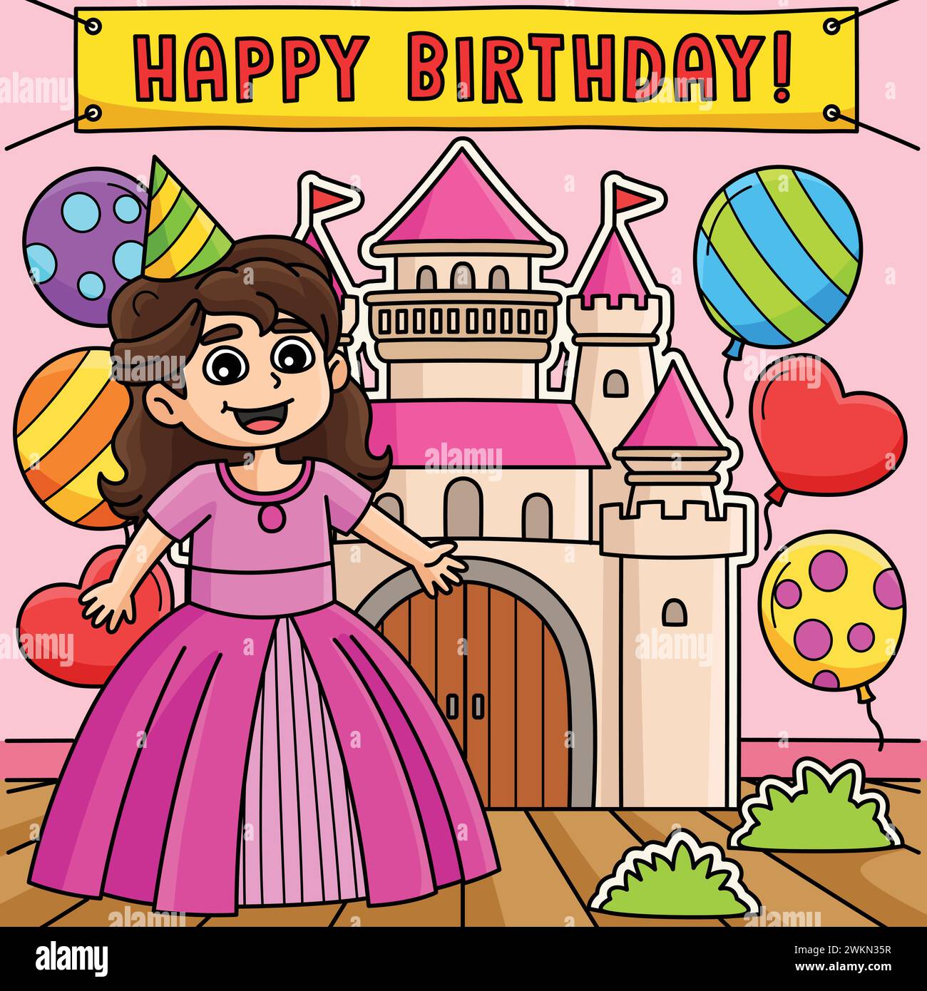 Happy Birthday Princess Colored Cartoon Stock Vector Image And Art Alamy