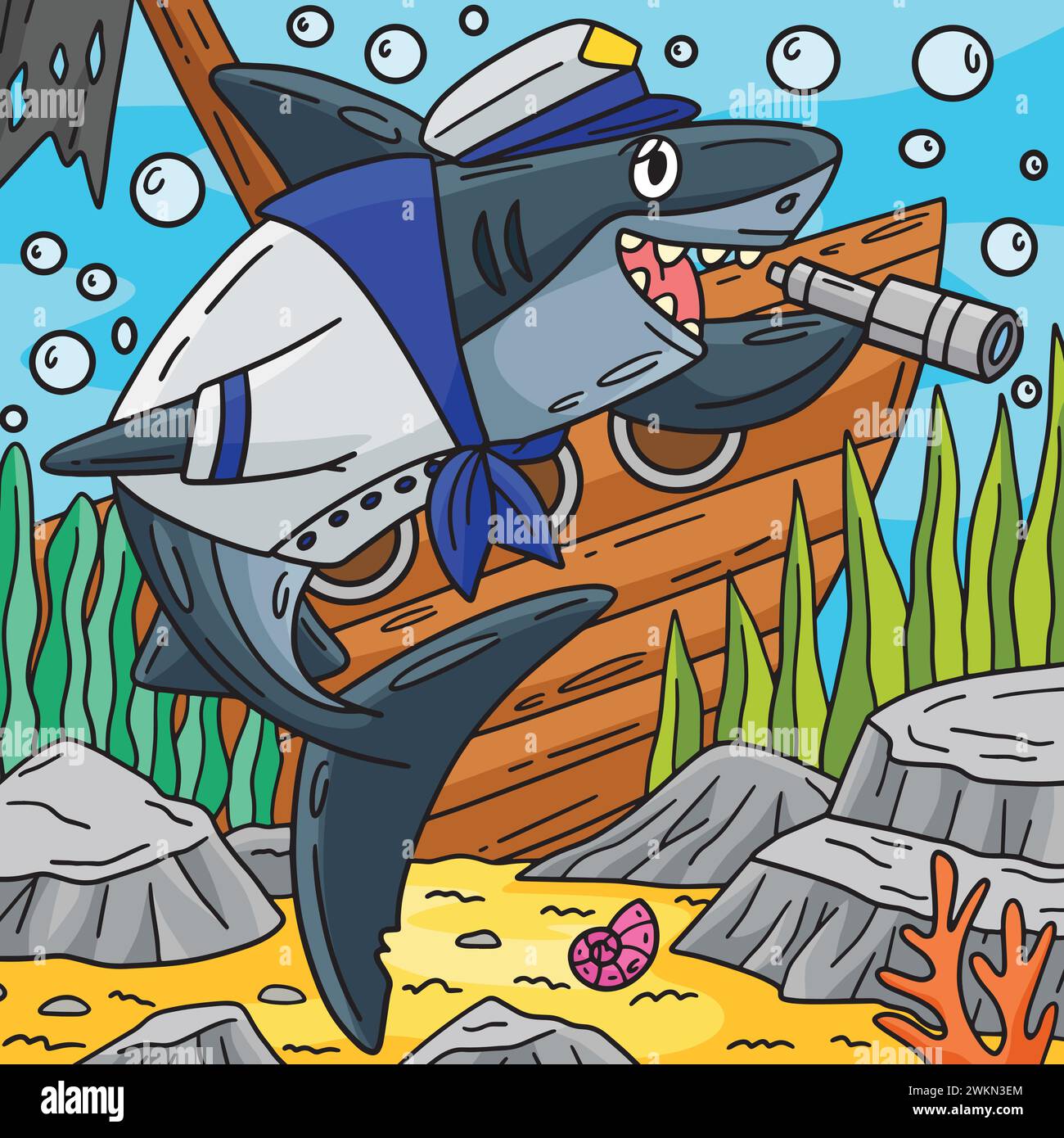 Shark in Marine Outfit Colored Cartoon Stock Vector Image & Art - Alamy