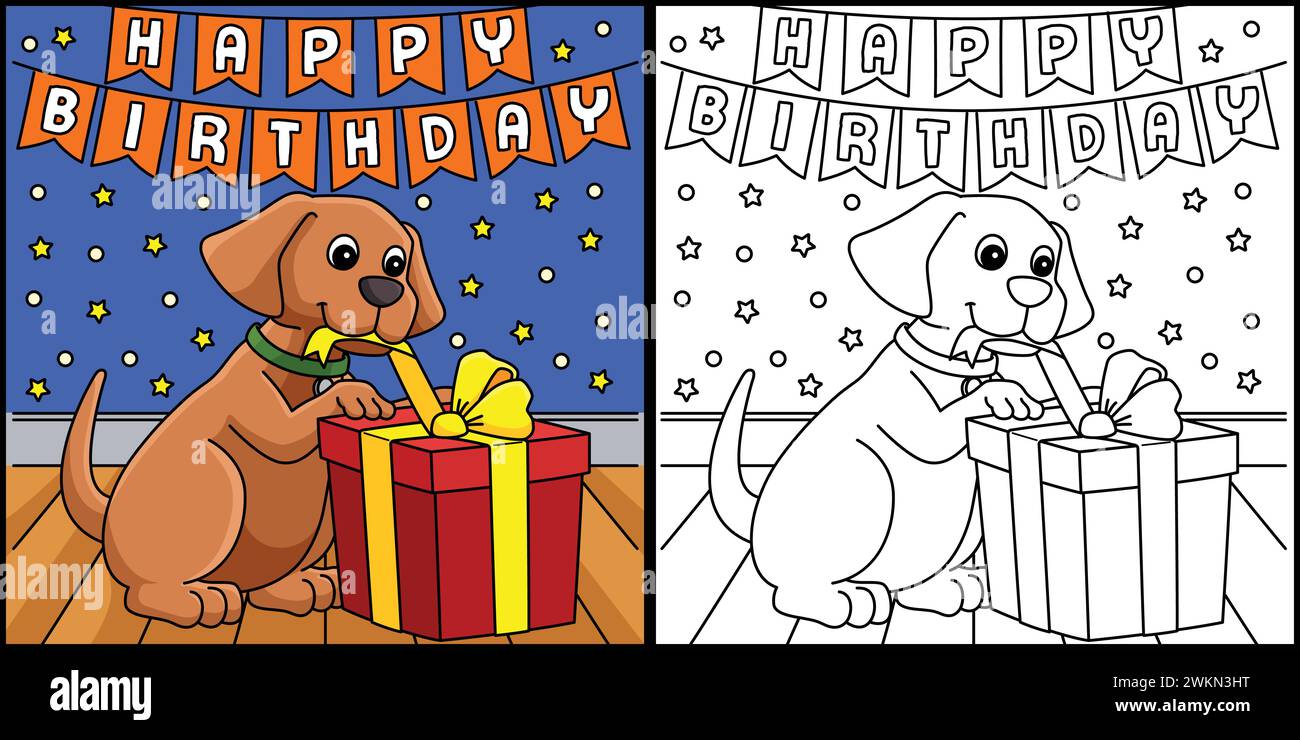 Dog birthday coloring page Stock Vector Images - Alamy