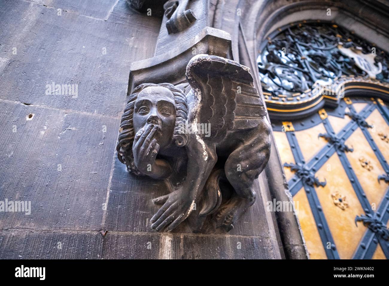 19th-century gargoyle on the side of the Rathaus in Munich, Germany ...