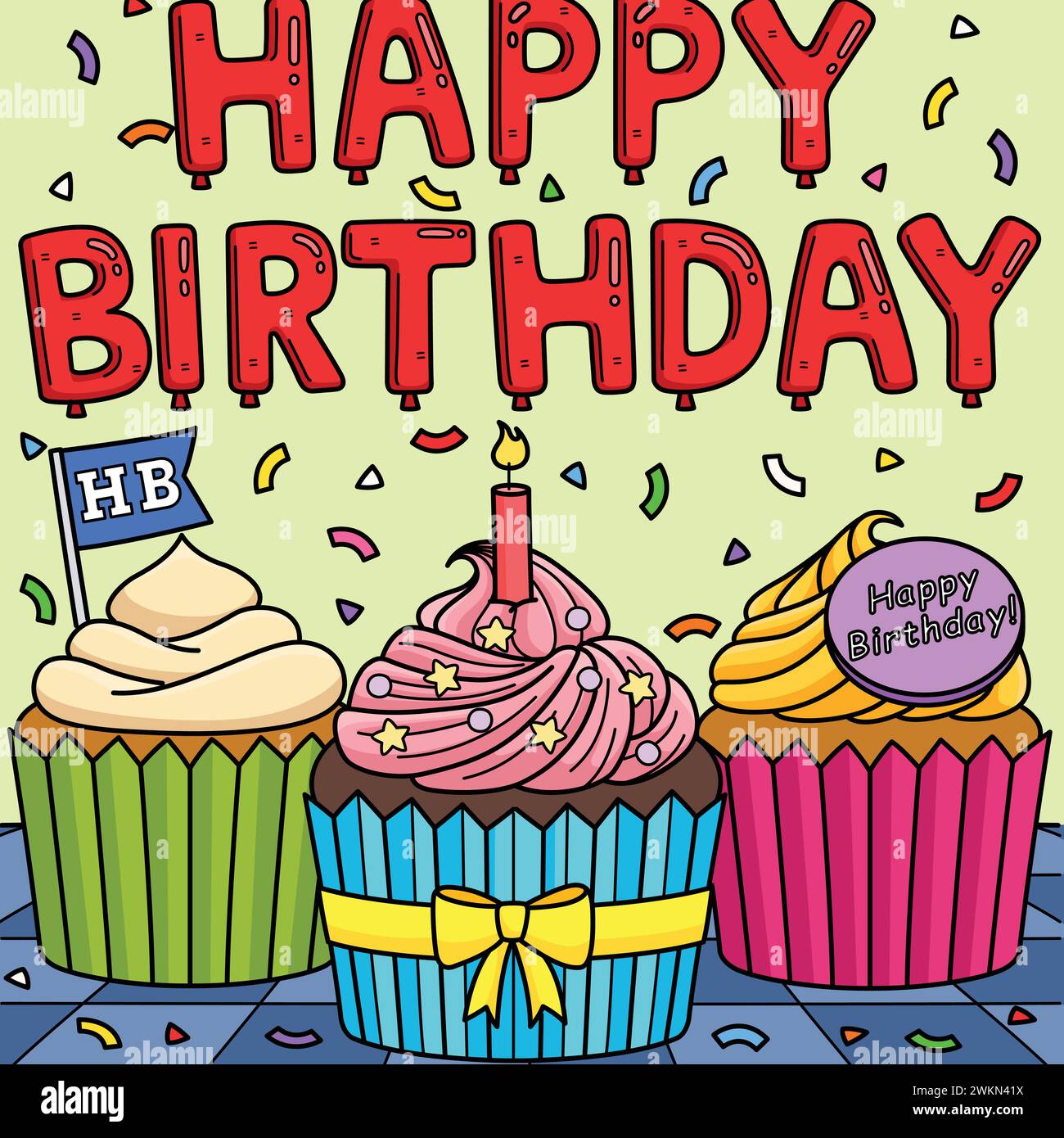 Happy Birthday Cupcakes Colored Cartoon Stock Vector Image & Art - Alamy