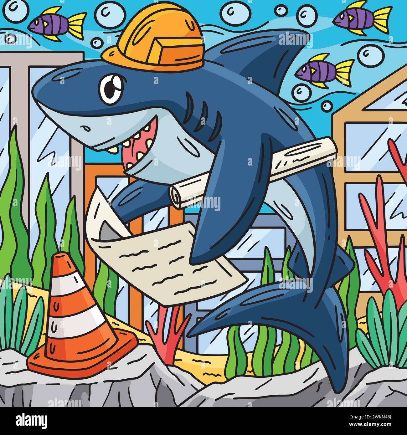 Engineer Shark Colored Cartoon Illustration Stock Vector Image & Art ...