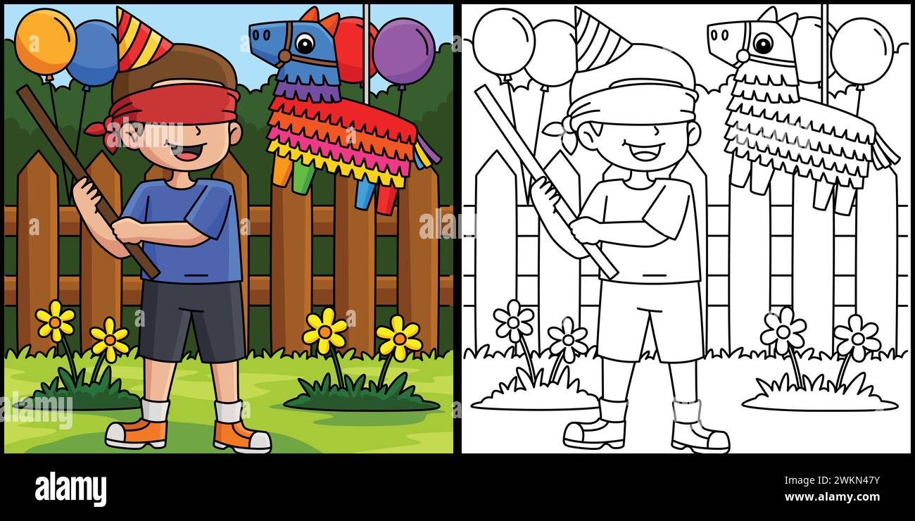 Happy Birthday Boy with Pinata Illustration Stock Vector Image & Art ...