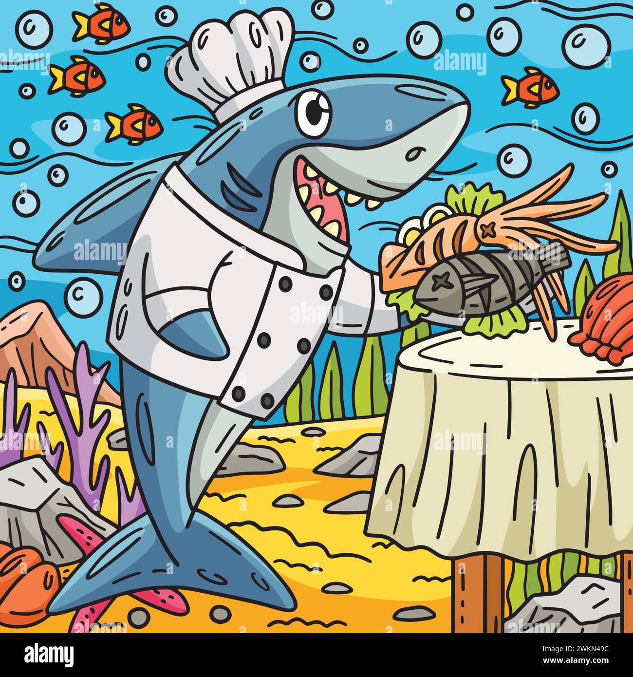 Chef Shark Colored Cartoon Illustration Stock Vector Image & Art - Alamy