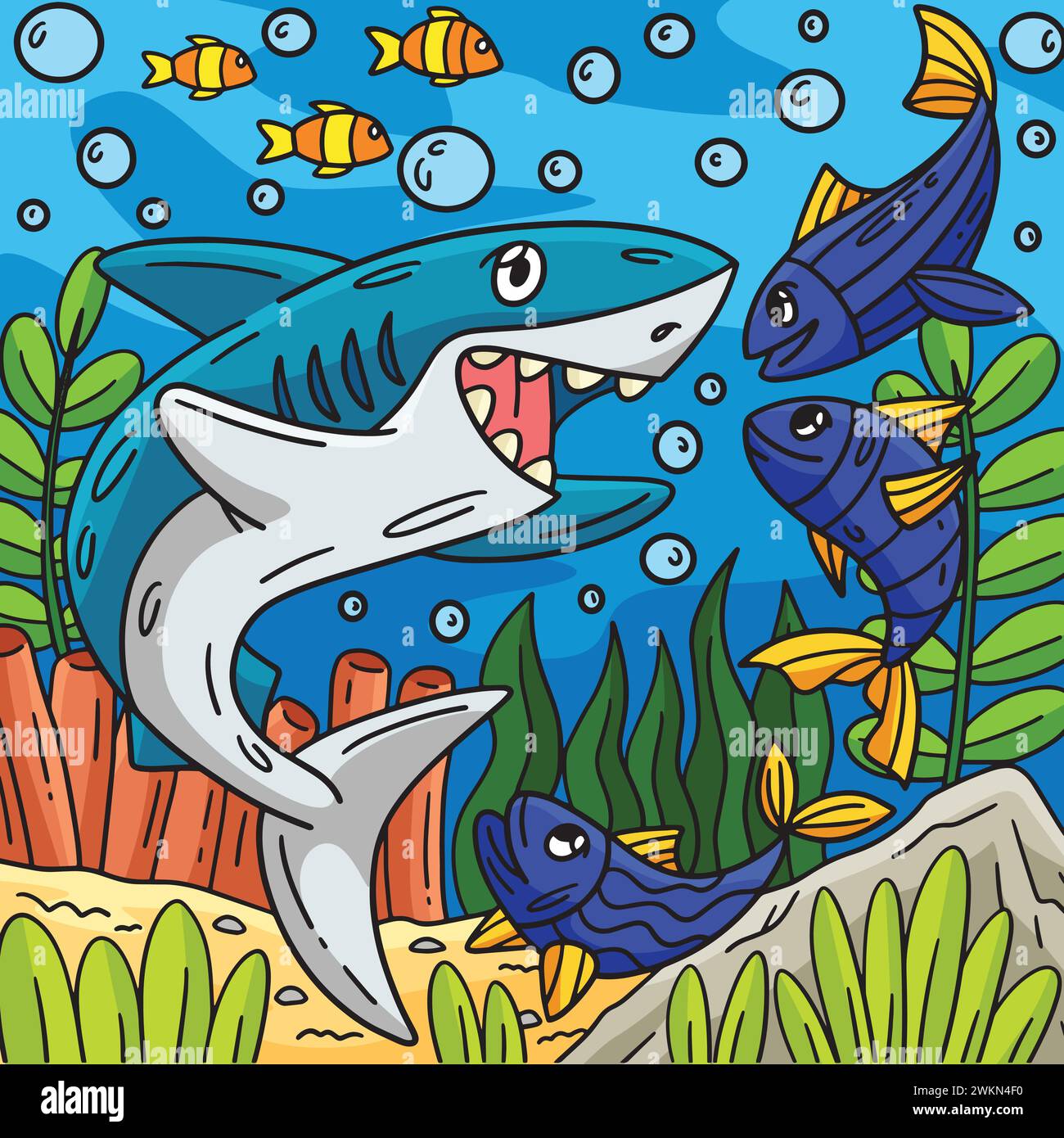 Shark and Fish Friend Colored Cartoon Illustration Stock Vector Image ...